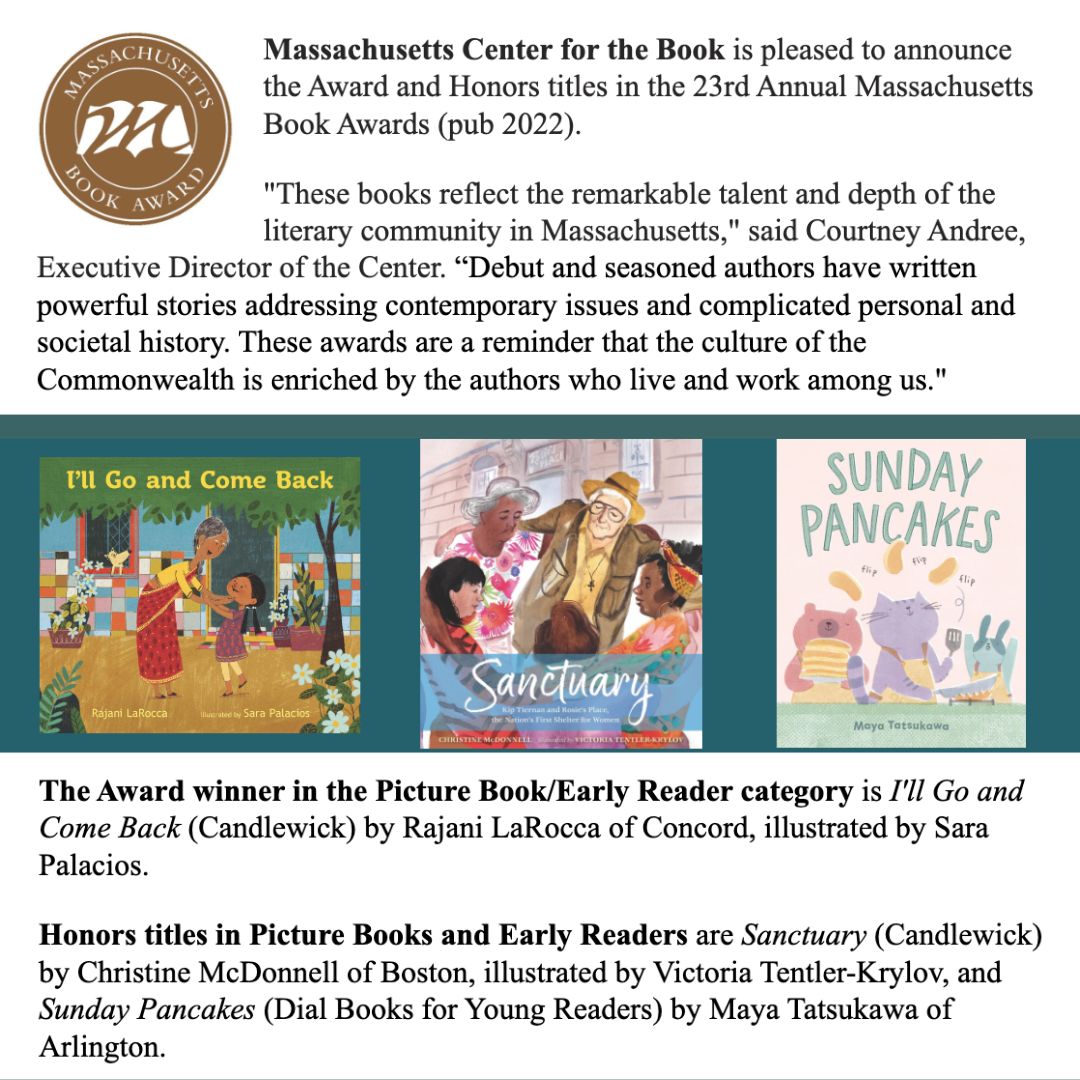I’LL GO AND COME BACK Wins the Massachusetts Book Award!